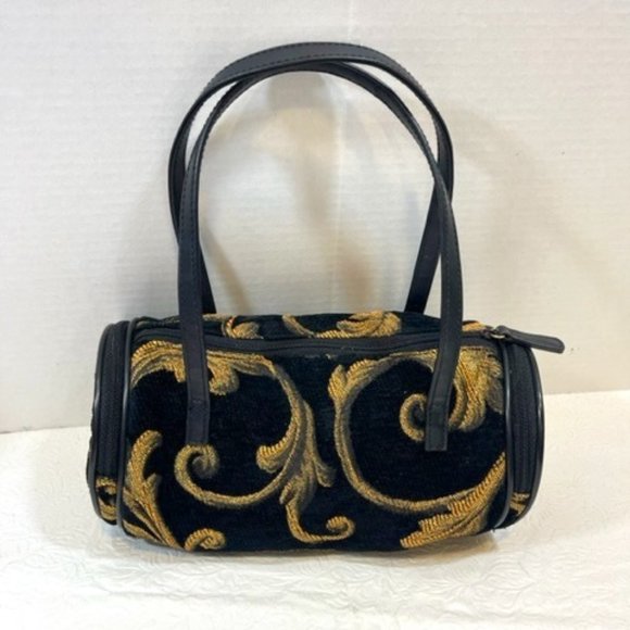 Vintage | Bags | Vtg Barrel Purse Black Corduroy Handbag Satchel Wgold ...